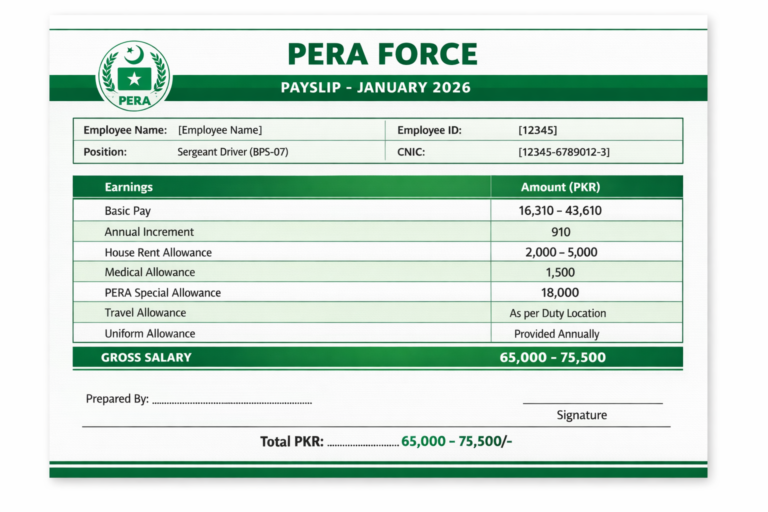 PERA Force Sergeant Driver (BS-07) Salary in Pakistan 2026 ...